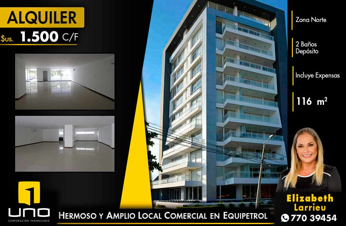 ALQUILO HERMOSO Y AMPLIO LOCAL EN EDIFICIO DE LUJO ENEQUIPETROL | UltraCasas.com $us 1,500 [UC ...